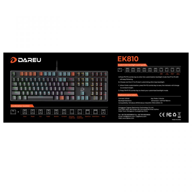 Bàn phím cơ Gaming DAREU EK810 – Black (MULTI-LED, Blue/ Brown/ Red D ...