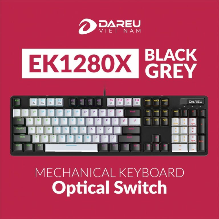 Bàn phím quang cơ Gaming DAREU EK1280X BLACK-GREY (Kháng nước, Optical ...