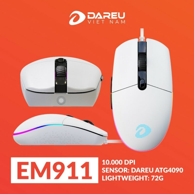 Chuột Gaming DAREU EM911 – Tặng bàn di chuột (RGB, DareU BRAVO sensor: 10.000 DPI, Lightweight ...