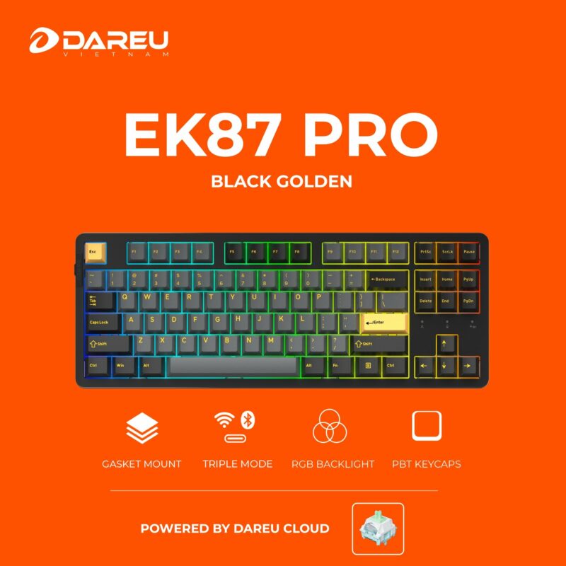 🎁🎁🎁 Tặng kèm bàn di ESP119 Orange – Bàn phím máy tính DAREU EK87 PRO Black-golden,Cloud switch ...