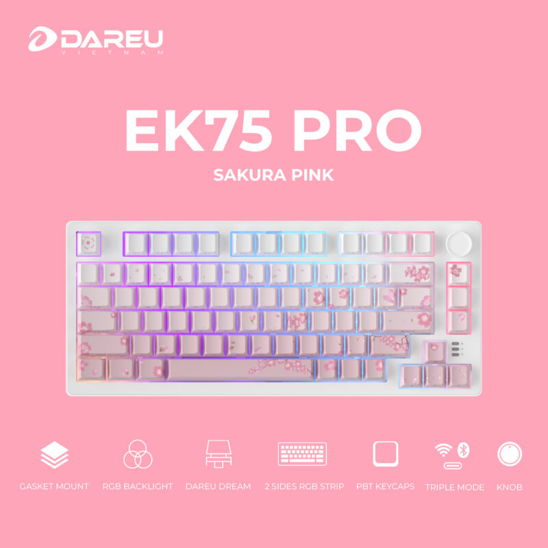 Bàn phím cơ Gaming DAREU EK87 v2 GRAY BLACK (2 sides RGB strip, Multi ...